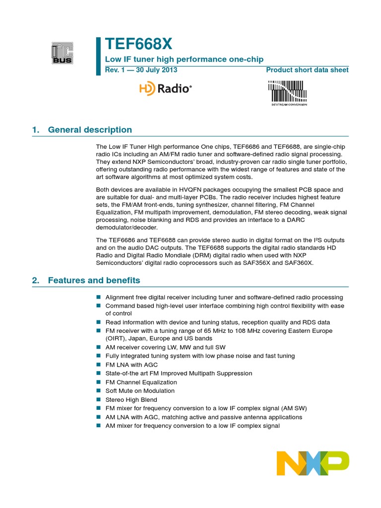 TEF668X: 1. General Description | PDF | Frequency Modulation | Radio
