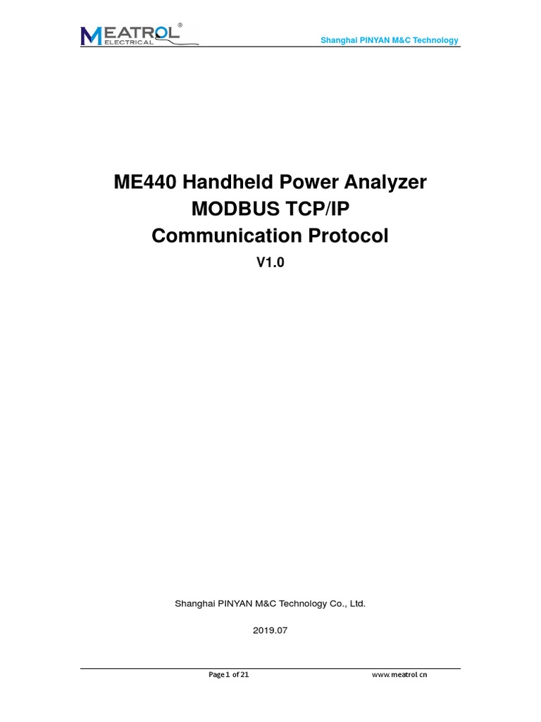 ME440 Handheld Power Analyzer Modbus Tcp/Ip Communication Protocol | Download Free PDF | Integer ...