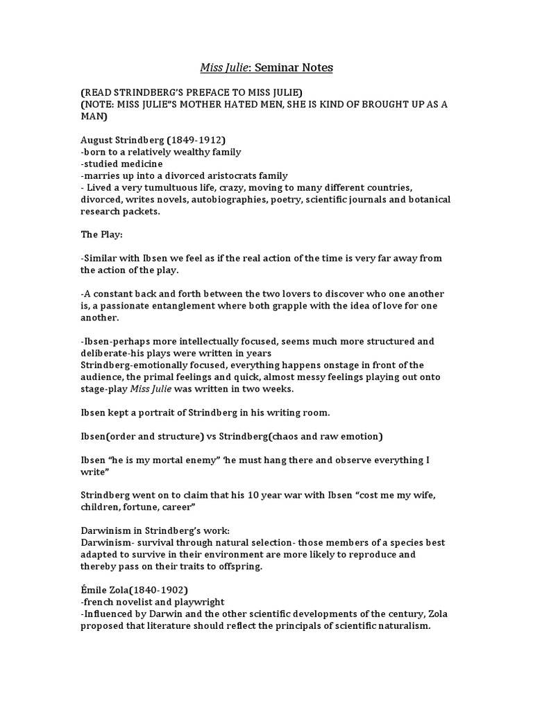 Miss Julie Seminar Notes | PDF