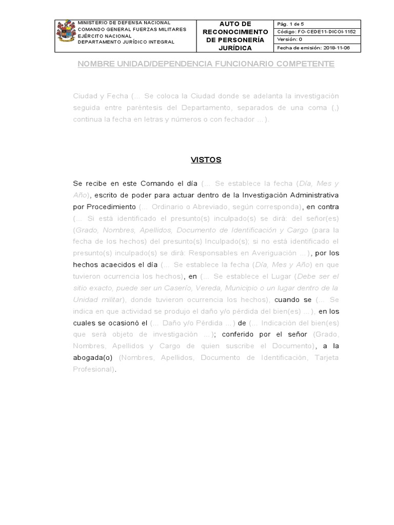 Auto de Reconocimiento de Personería Jurídica | PDF | Gobierno | Justicia