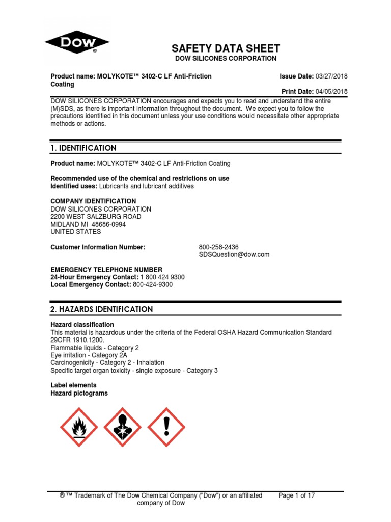 Molykote 3402-C LF Anti-Friction | PDF | Dangerous Goods | Toxicity Molykote 3402-C LF Anti-Friction | PDF | Dangerous Goods | Toxicity