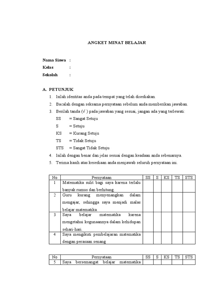 Angket Siswa SMP | PDF