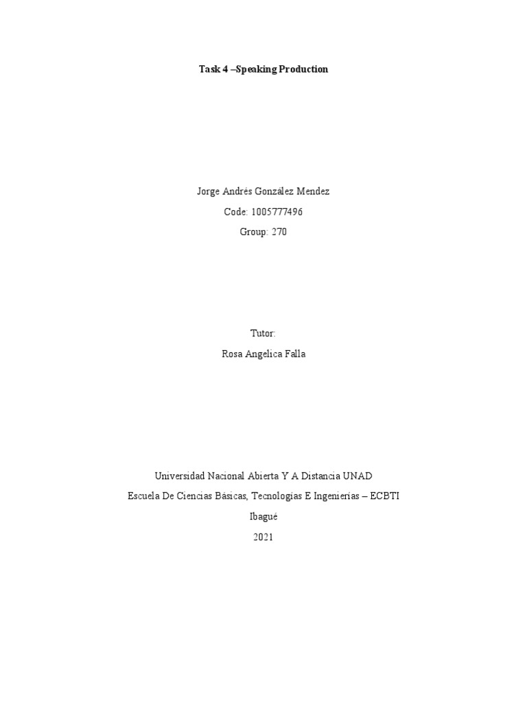 Task 4 - Speaking Production - Jorge Gónzalez | PDF