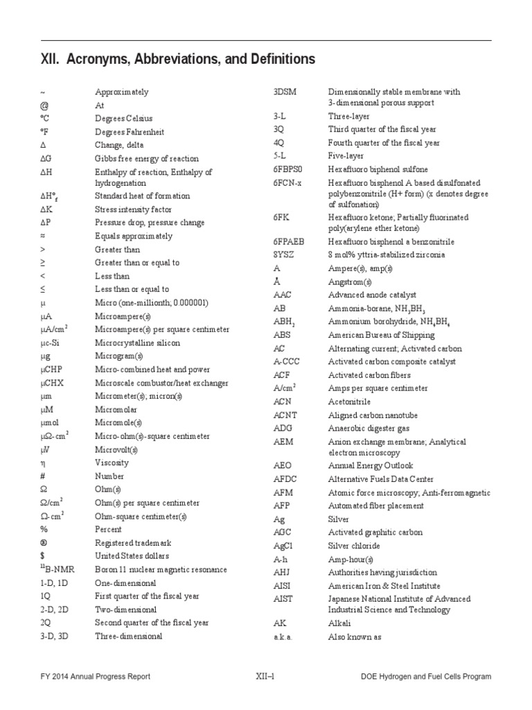 Xii - Acronyms - 2014 - DOE Meaning Department of Energy US | PDF ...