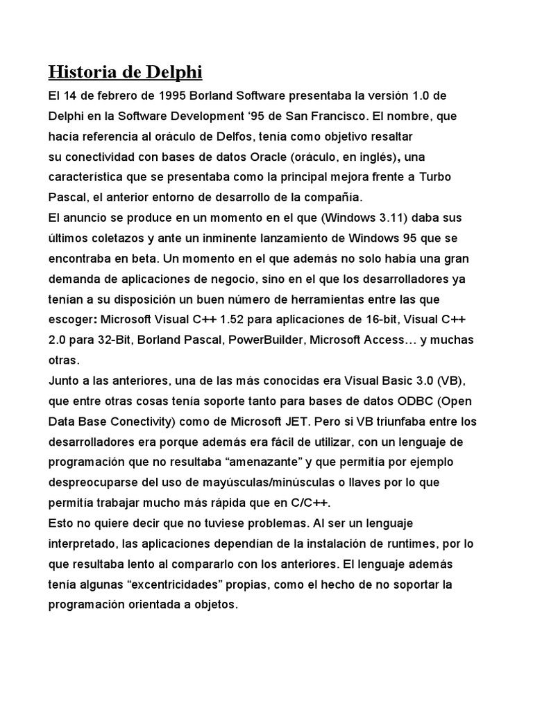 Historia de Delphi | Descargar gratis PDF | .NET Framework | Gestión de tecnología de la información