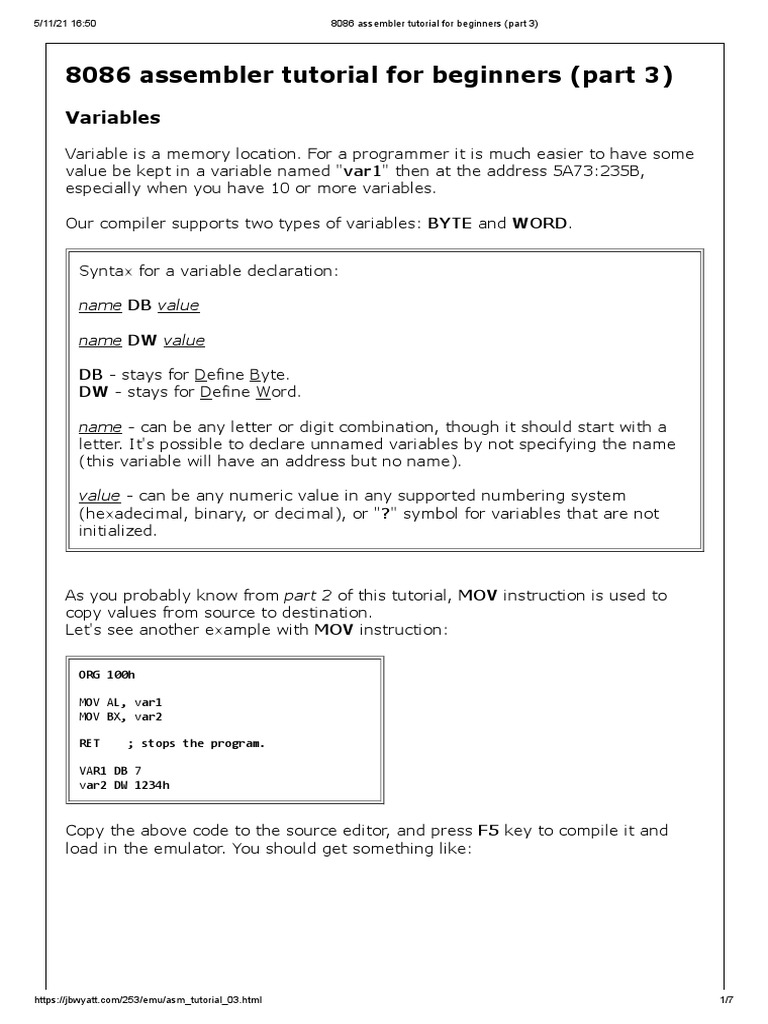 8086 Assembler Tutorial For Beginners (Part 3) | PDF | Assembly Language | Array Data Structure