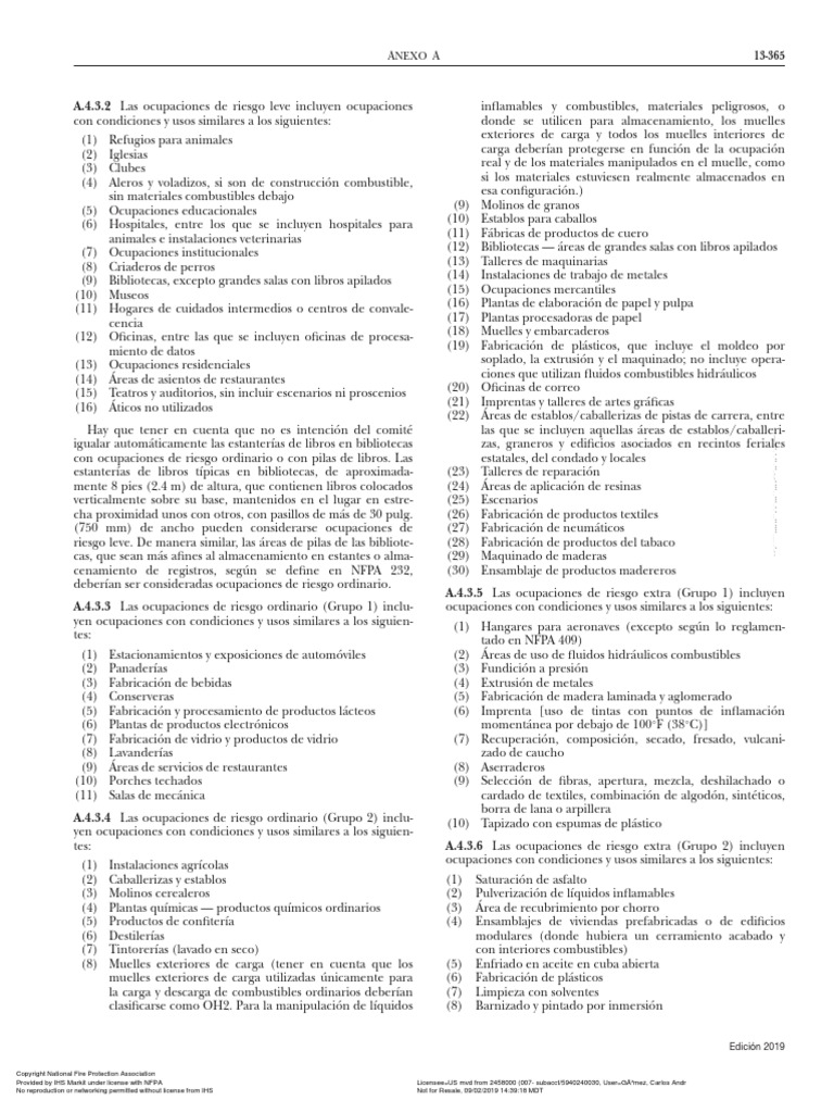 NFPA 13 2019 - A4 Ejemplos Clasificacion Riesgo | PDF | Agua ...