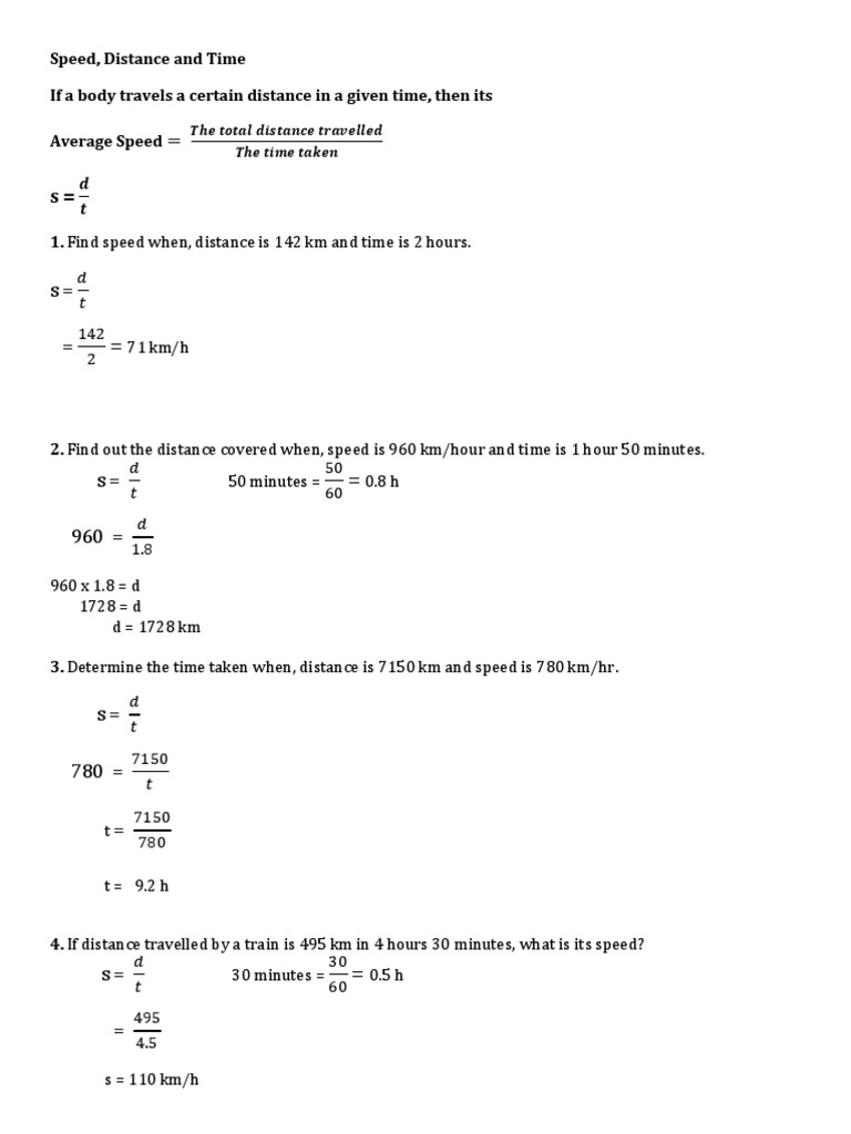 Calculating Speed, Distance and Time: Examples of Converting Between ...