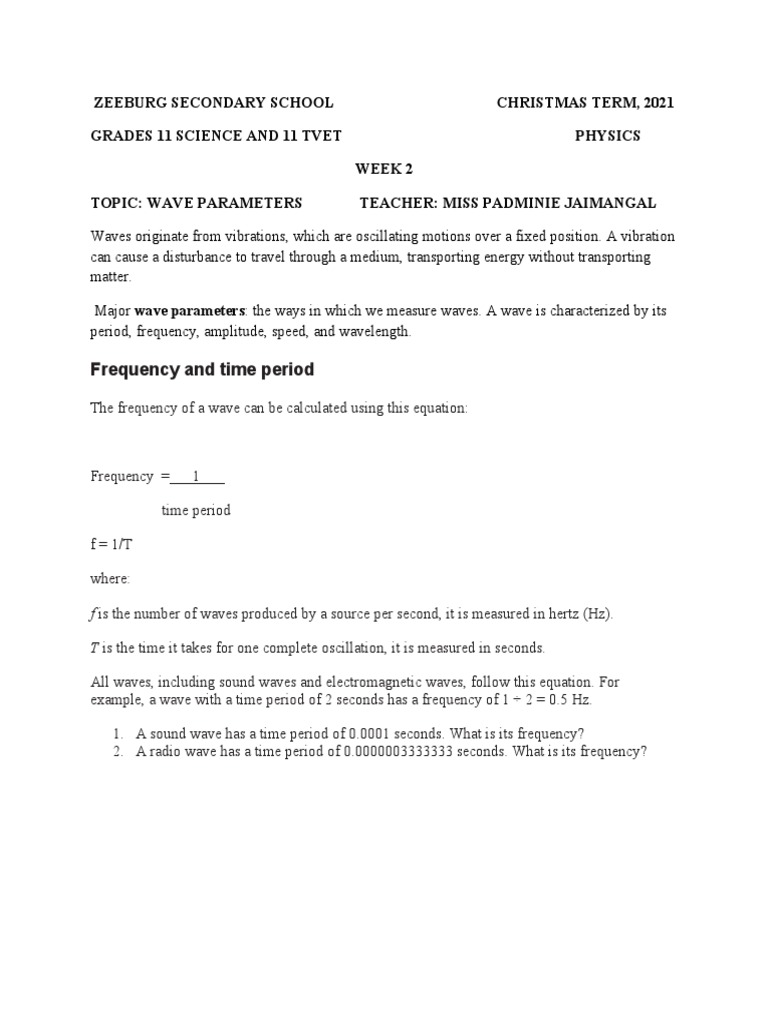 11 Physics Week 2 | PDF | Waves | Frequency
