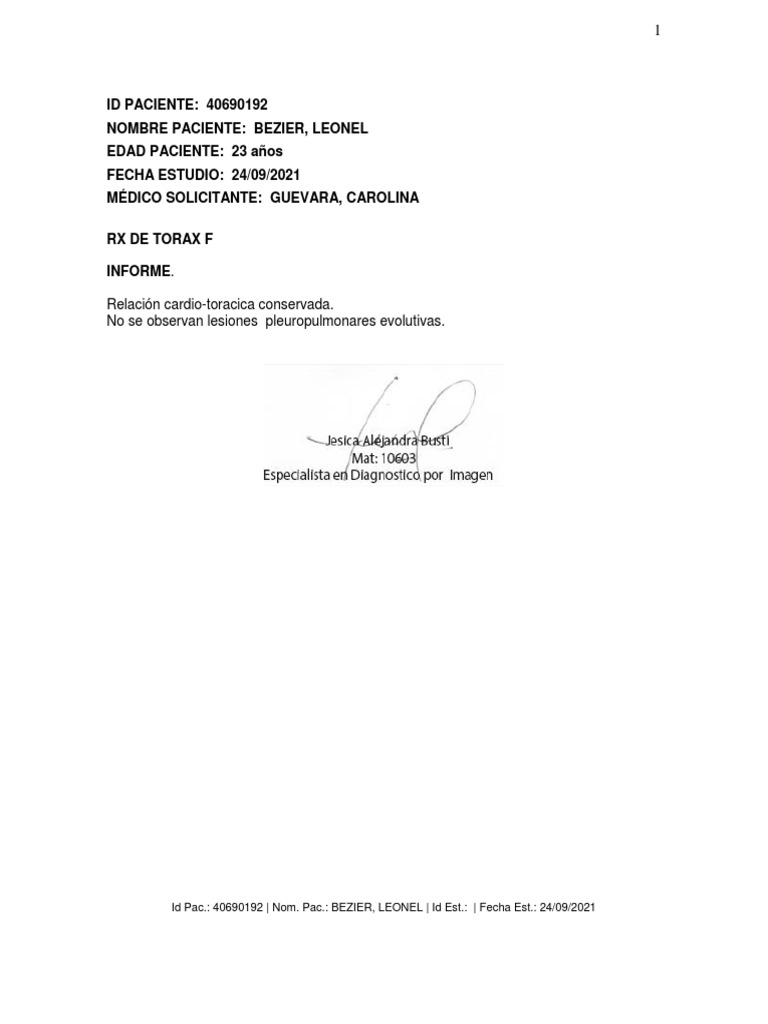 ID PACIENTE: 40690192 Nombre Paciente: Bezier, Leonel Edad Paciente: 23 ...