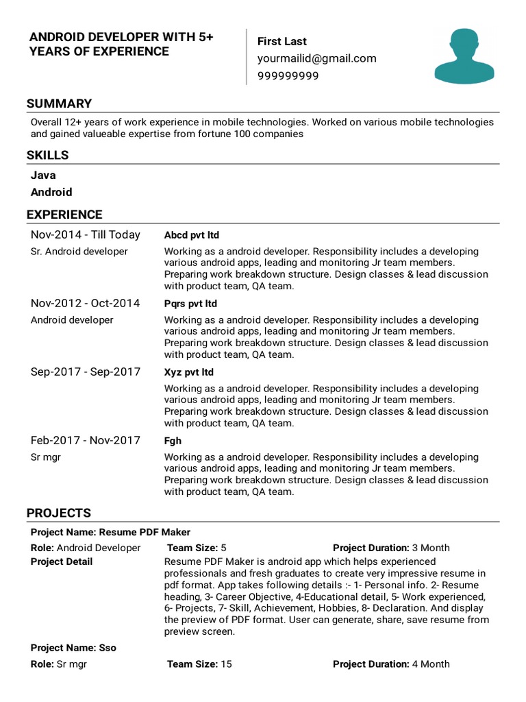 Resume Android Developer Format1 | PDF | Android (Operating System ...