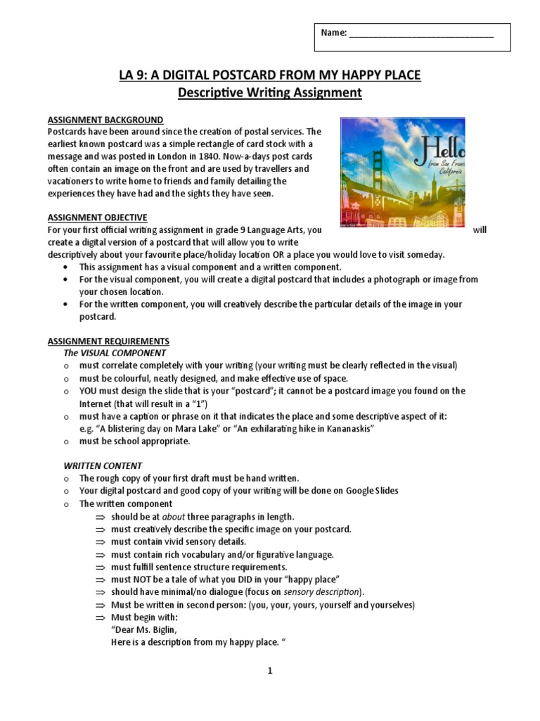 Postcard Writing Assignment-9 | PDF | Postcard | Cognitive Science