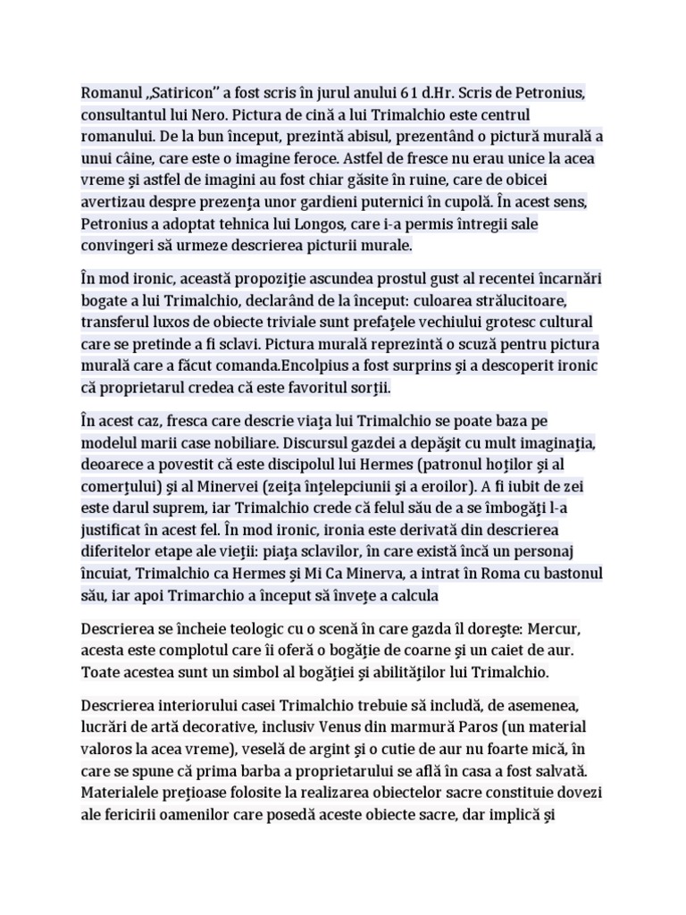 Personajul Trimalchio | PDF