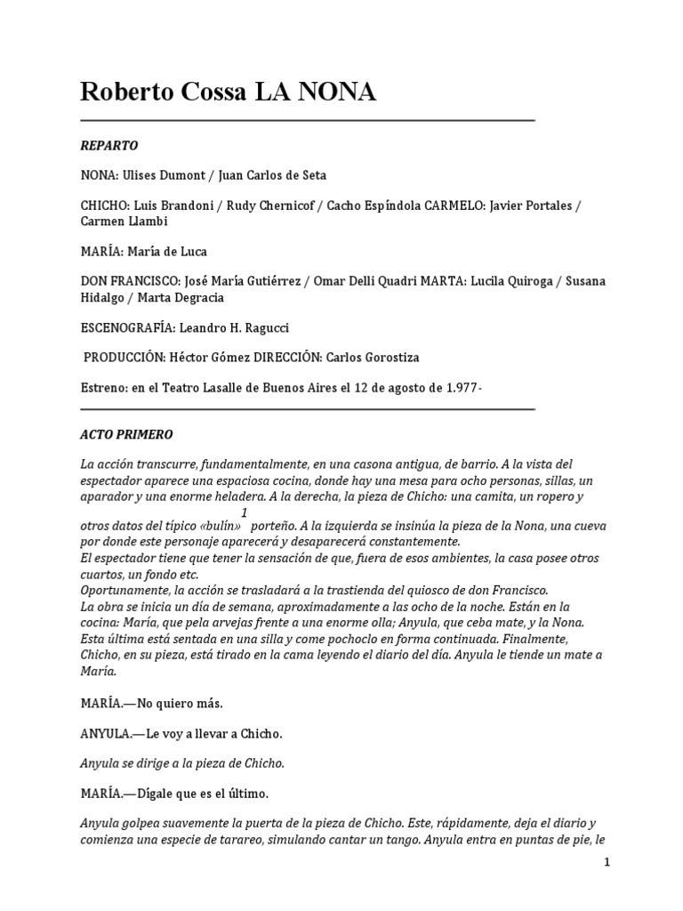 LA NONA by Roberto Cossa | PDF | María, madre de Jesús