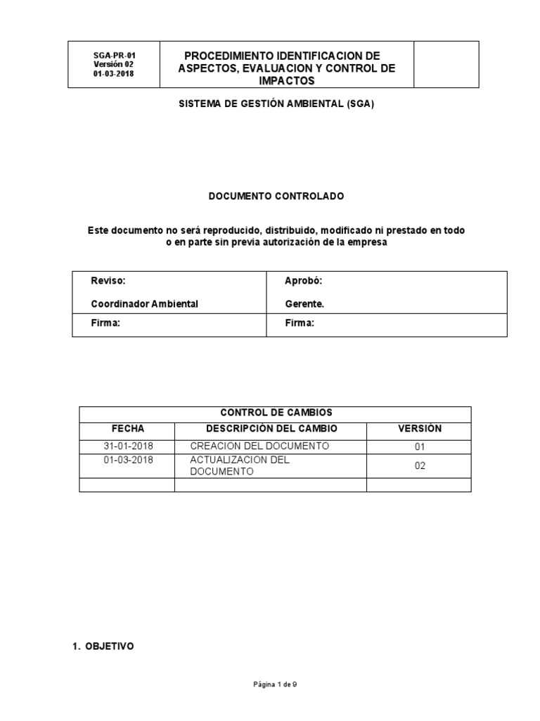 Sga-Pr-01 Procedimiento de Identificacion de Aspectos e Impactos | PDF ...