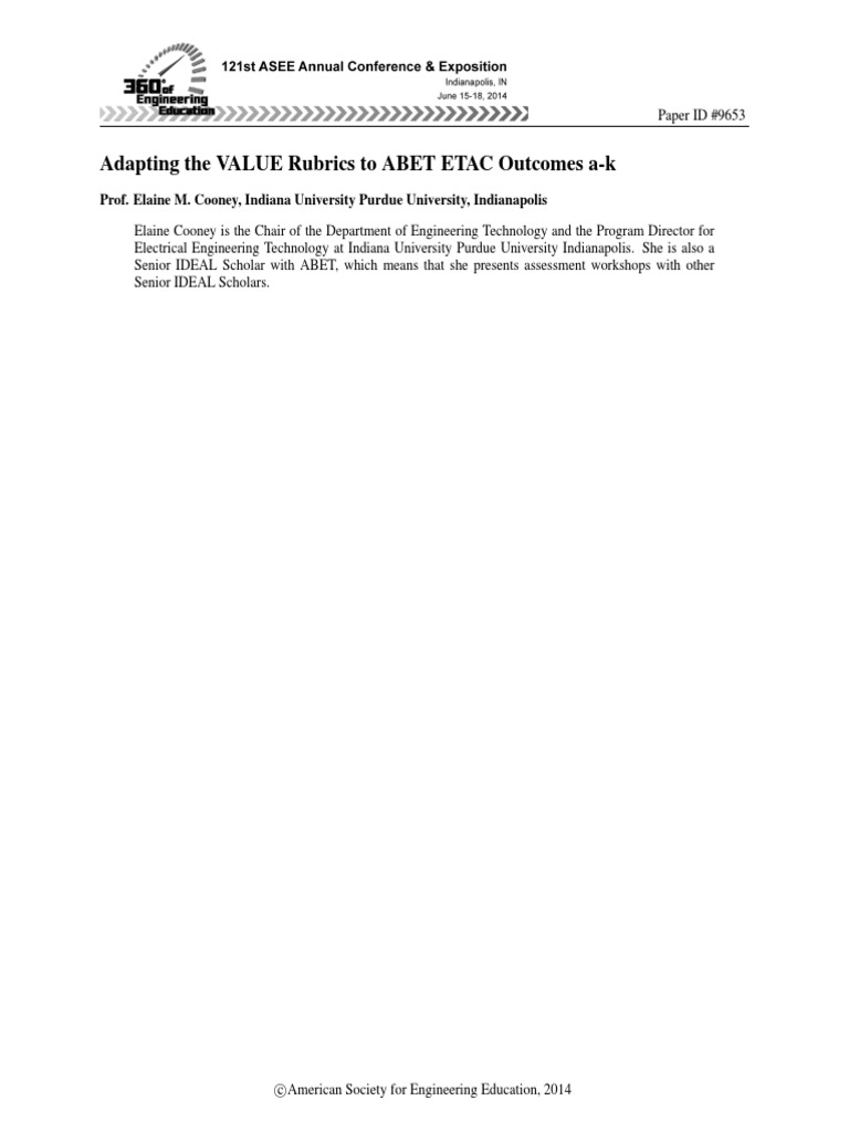 Adapting The VALUE Rubrics To ABET ETAC Outcomes A-K | PDF | Rubric ...