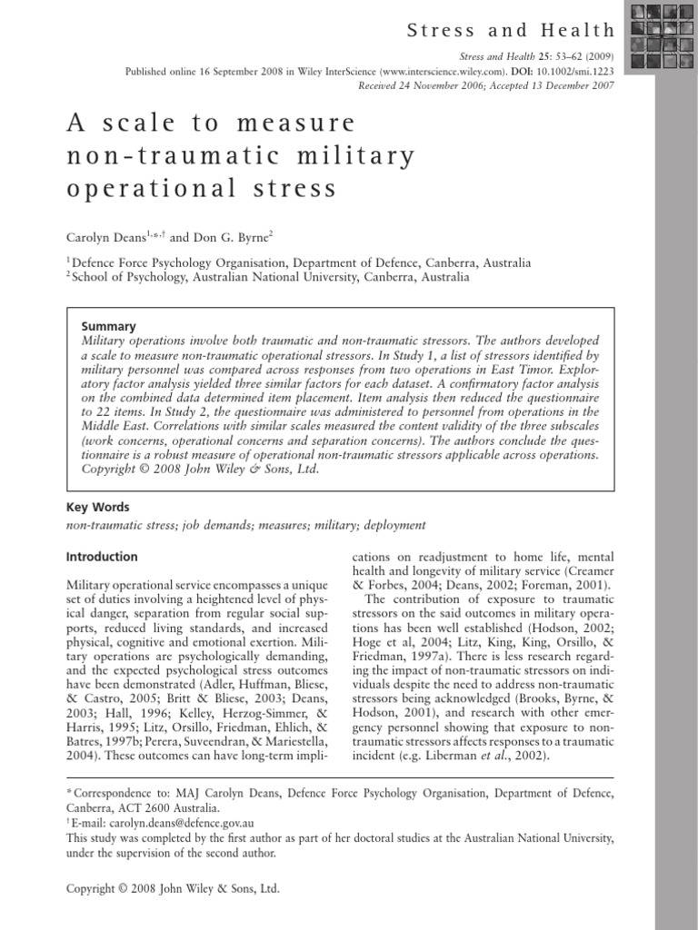 A Scale To Measure Non-Traumatic Military Operational Stress | PDF ...