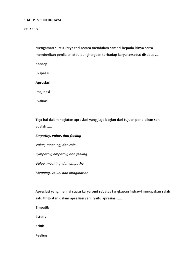 SOAL PTS SENI BUDAYA Eka | PDF