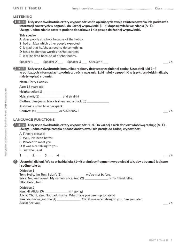 (Unit 1) Test (B) | PDF