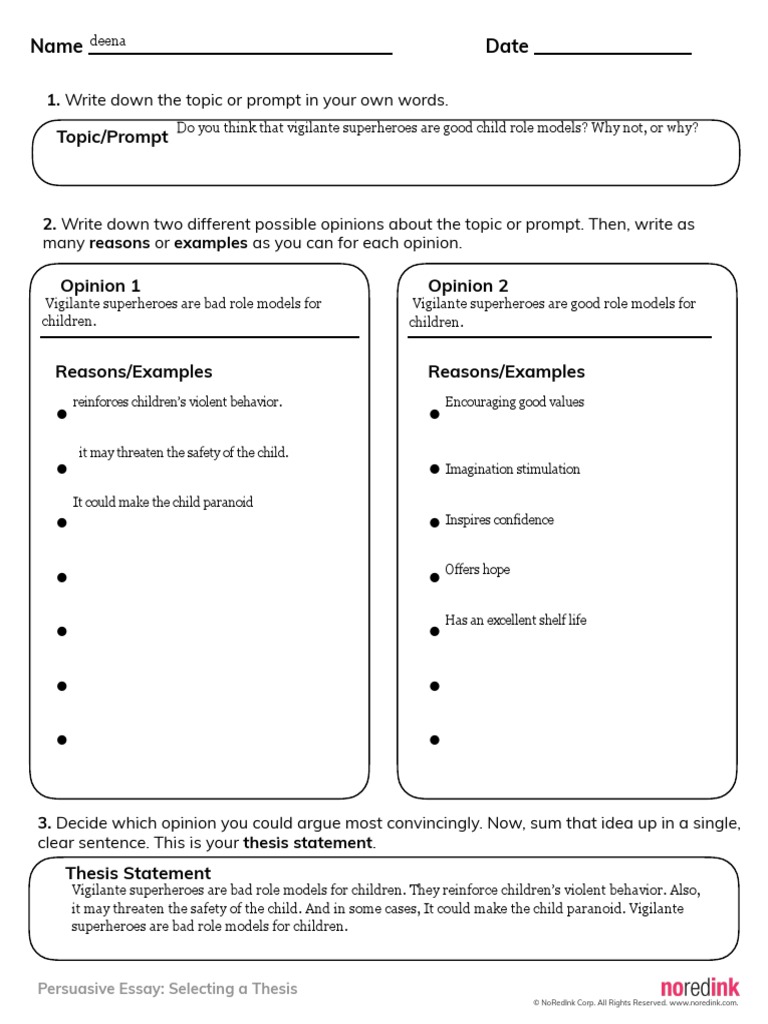 Persuasive Essay Prewriting Selecting A Thesis | PDF | Self-Improvement