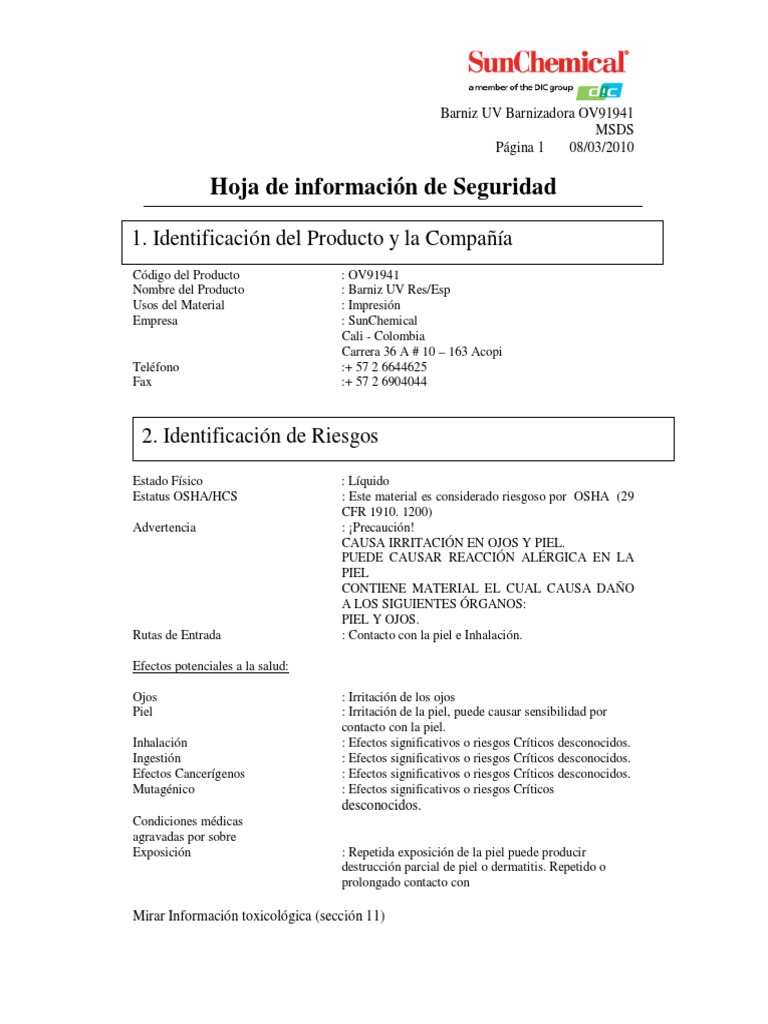 MSDS Barniz Uv | PDF | Contaminación | Agua