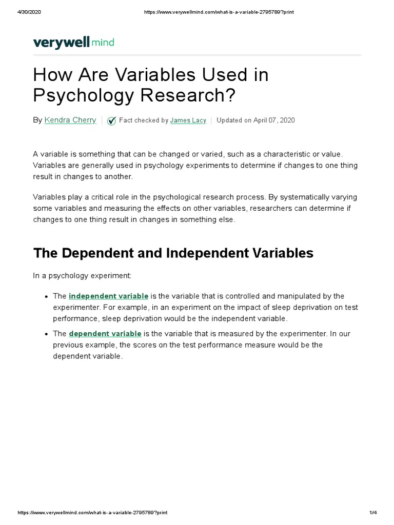 How Psych Variables Are Used | PDF | Dependent And Independent ...