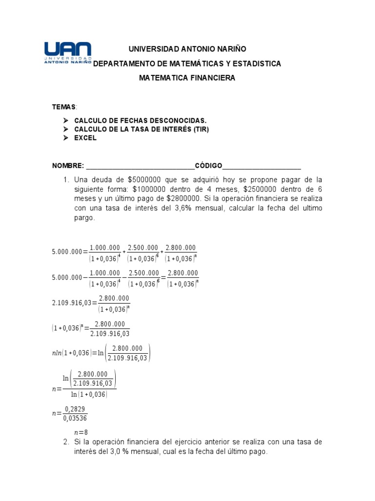 Cálculo de Intereses y Fechas en Finanzas | PDF | Finanzas Matemáticas ...
