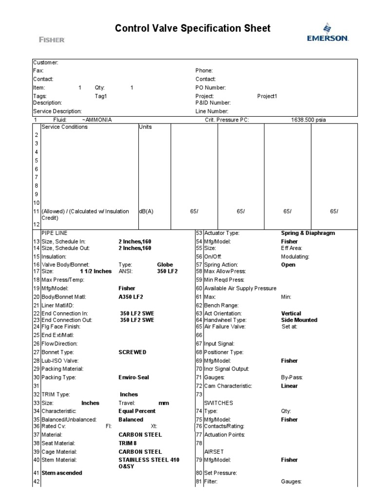 Control Valve Specification Sheet | PDF | Valve | Plumbing