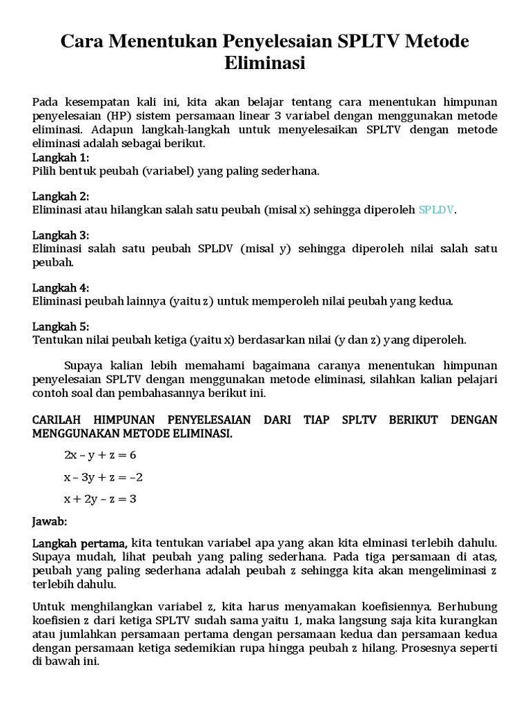 SPLTV Met. Eliminasi Murni | PDF