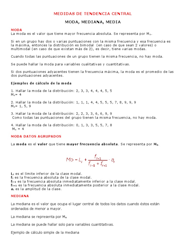 Guia 4. Medidas de Tendencia Central Media Mediana y Moda | PDF | Mediana