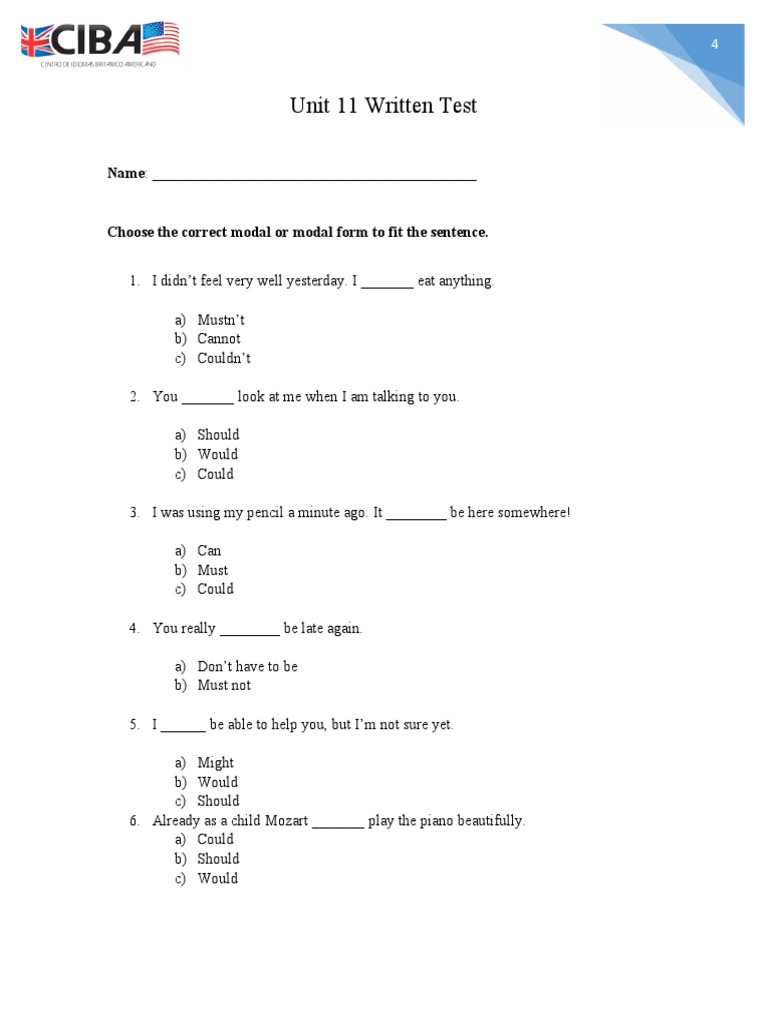 Unit 11 Written Test | PDF | Grammar | Linguistics