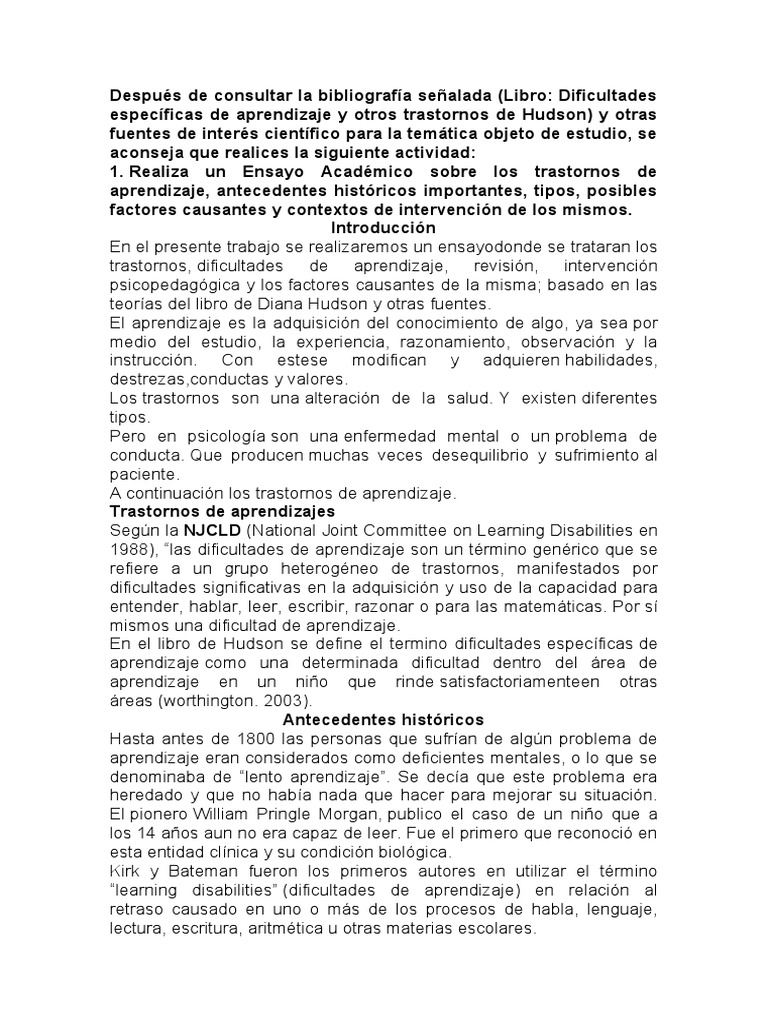 Tarea 1 de Trastornos Del Aprendizaje | PDF | Aprendizaje | Desorden hiperactivo y deficit de ...