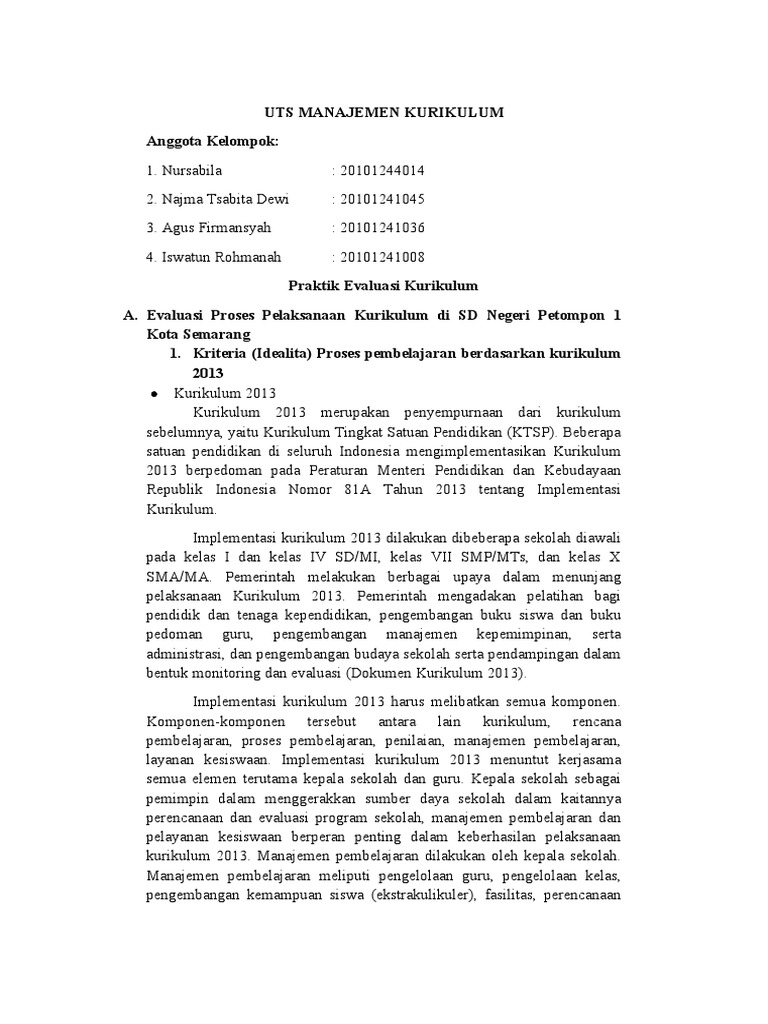 UTS Kelompok 7 Manajemen Kurikulum - Fix | PDF