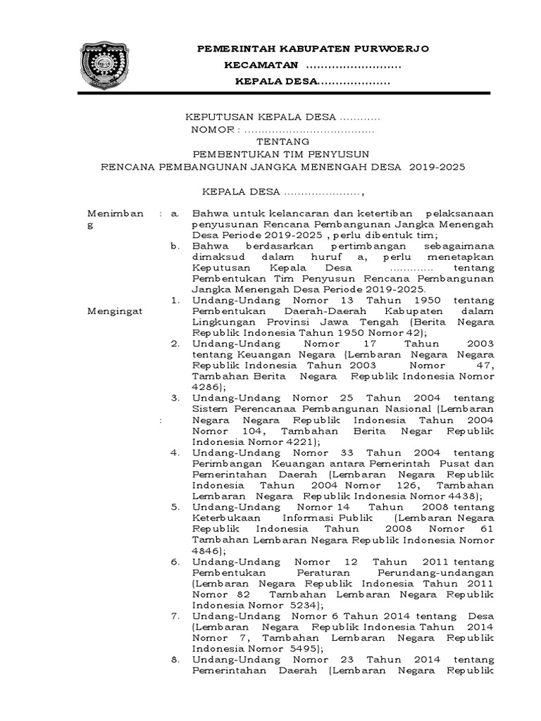 Membentuk Tim Penyusun RPJM Desa | PDF