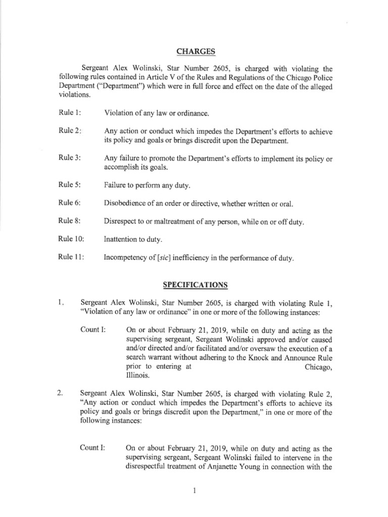 Sgt. Alex Wolinski Police Board Charges | PDF