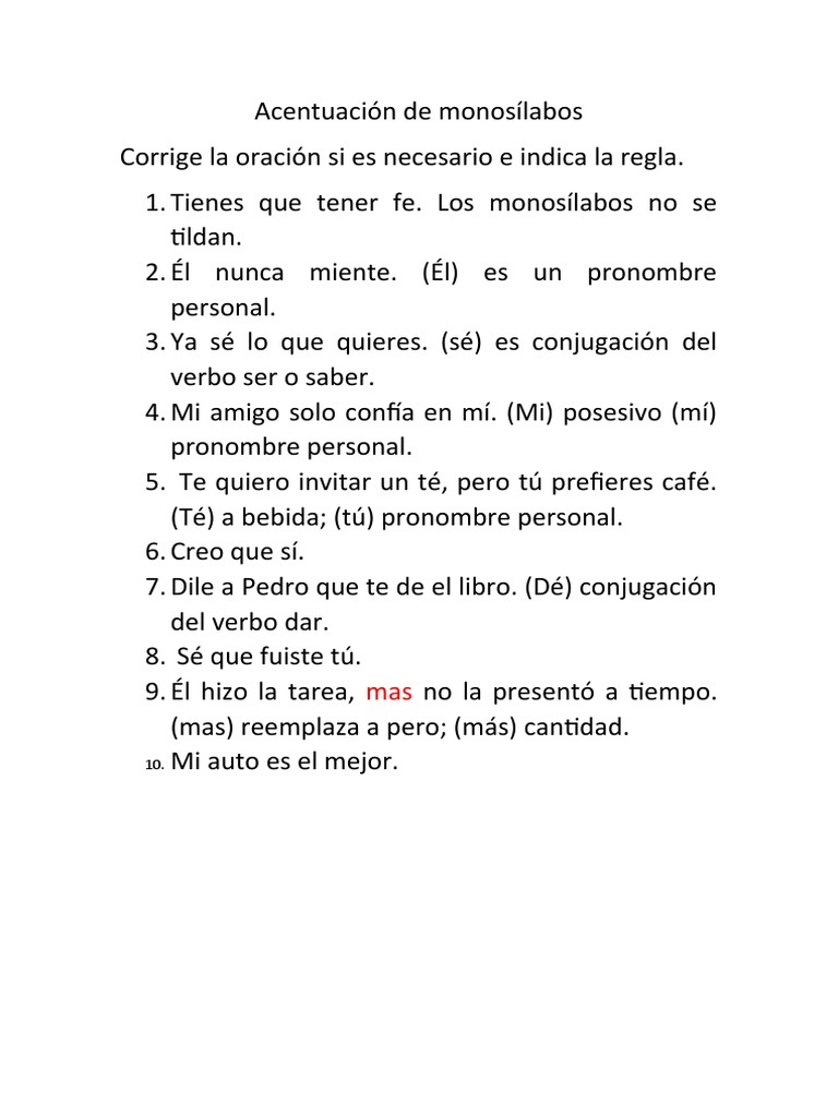Acentuación de Monosílabos | PDF