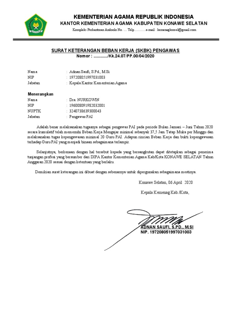 SKBK Pengawas PAI Konawe Selatan | PDF