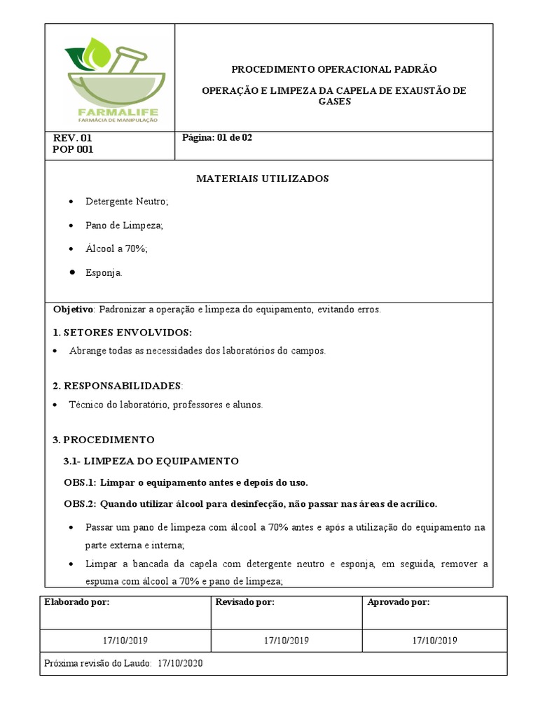 Limpeza e Operação da Capela de Exaustão | PDF | Ciências e Matemática