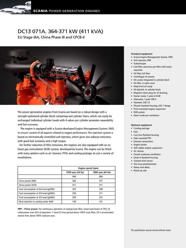 DC13 071A. 364-371 KW (411 kVA) : EU Stage IIIA, China Phase III and ...