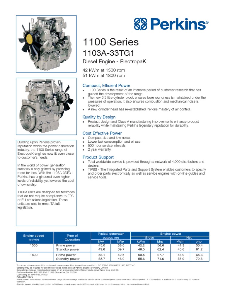 1100 Series: Diesel Engine - Electropak | PDF | Engines | Horsepower