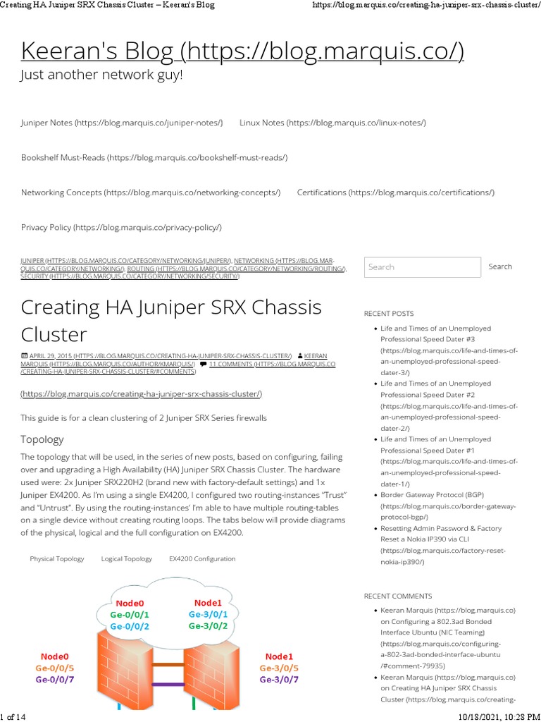 Creating HA Juniper SRX Chassis Cluster - Keeran's Blog | PDF ...