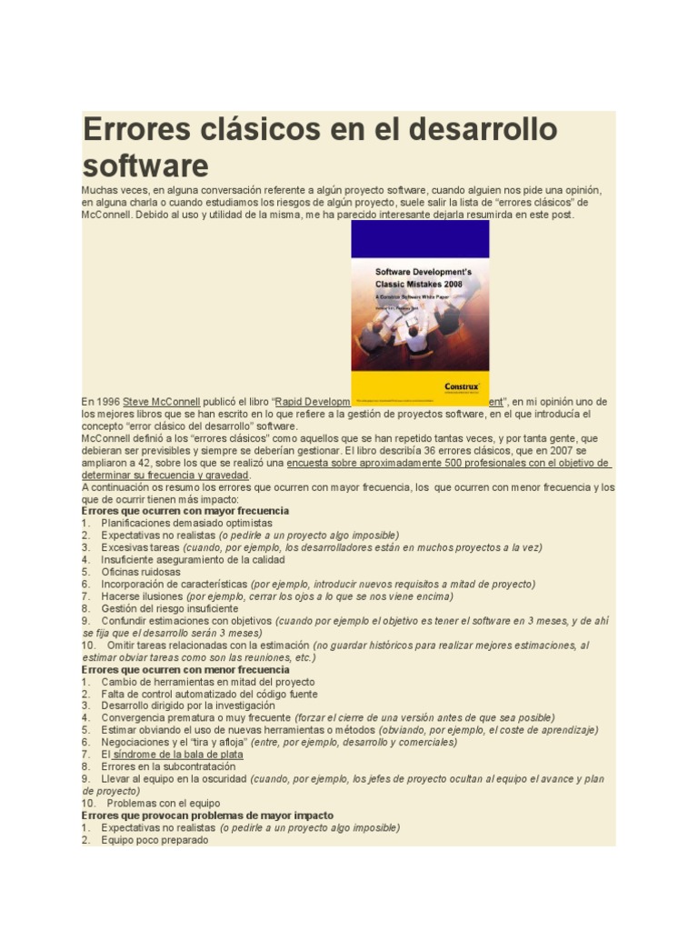 Errores Clásicos en El Desarrollo Software | PDF | Software | Informática
