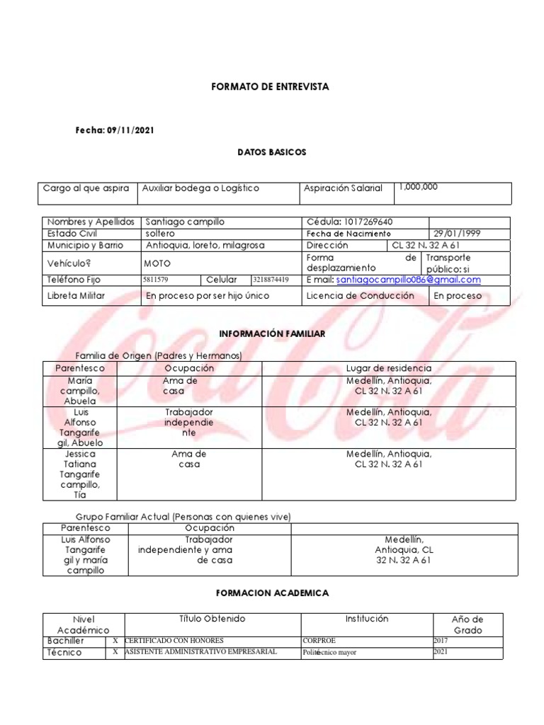 Formatos Coca Cola | PDF | Autoestima | Tolerancia