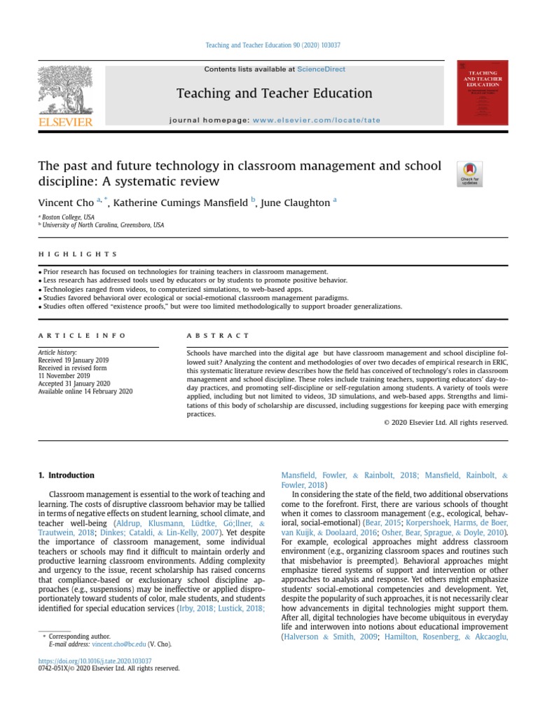 Cho - The Past and Future Technology in Classroom Management Abd School Discipline | PDF ...