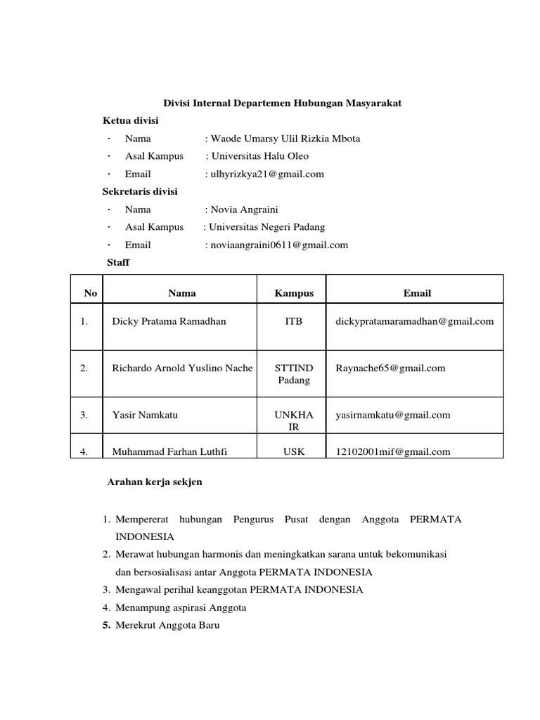 Program Kerja Divisi Internal Humas | PDF