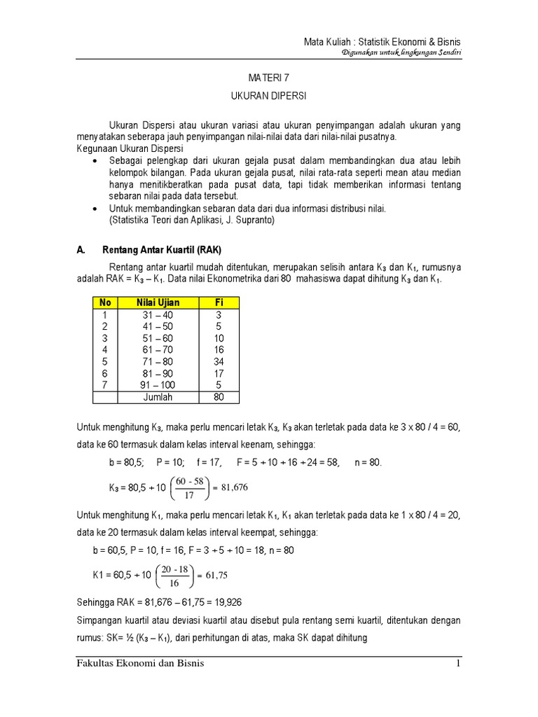 Stat1-Materi 7 Ukuran Dispersi | PDF