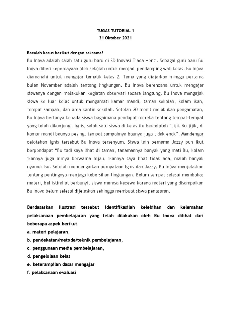 TUGAS - TUTORIAL - 1 - TAP - PGSD Kelas B 440011 - 2021.2 - 31102021 | PDF