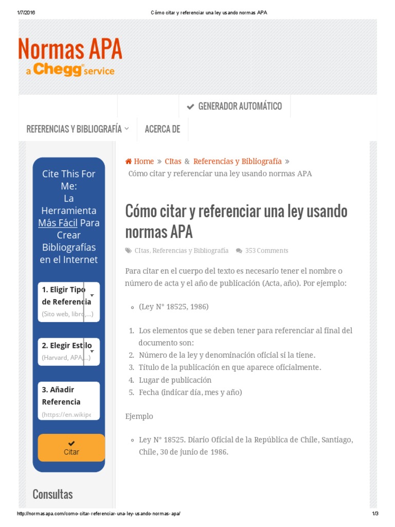 APA Cómo Citar y Referenciar Una Ley Usando Normas APA | PDF | Estilo ...