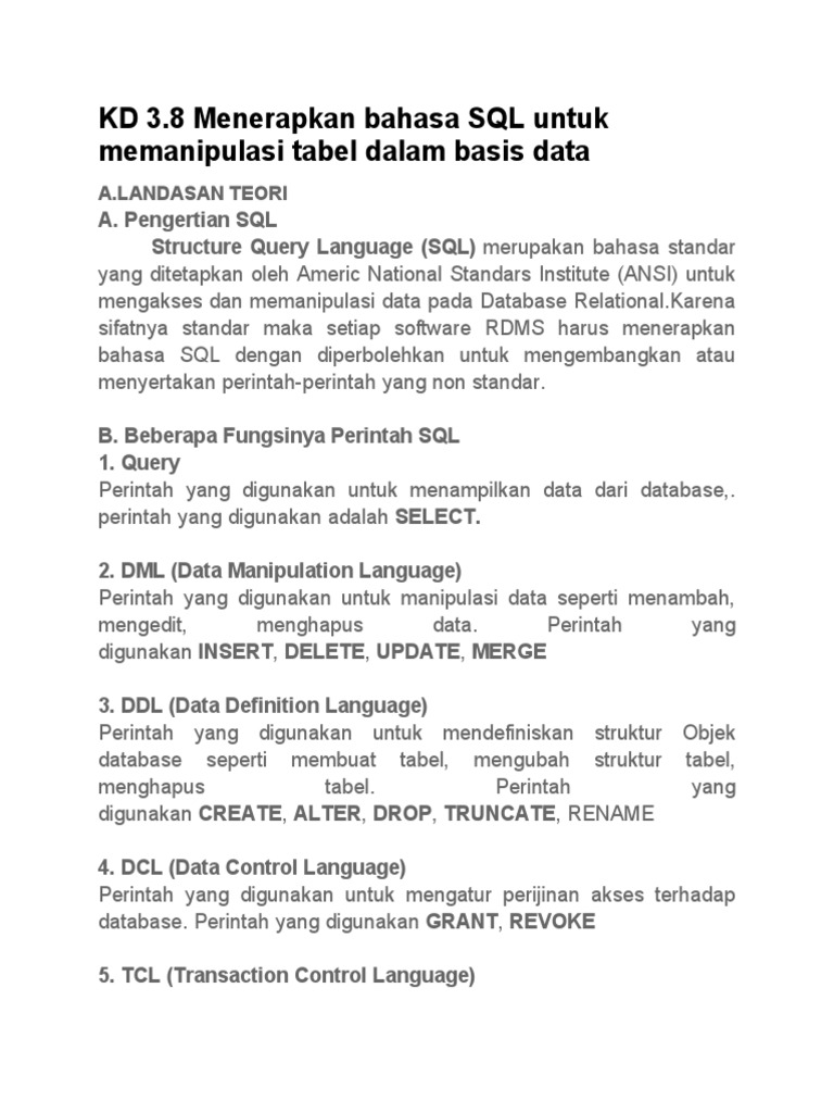 Materi 3.8 Menerapkan Bahasa SQL Untuk Memanipulasi Tabel Dalam Basis ...
