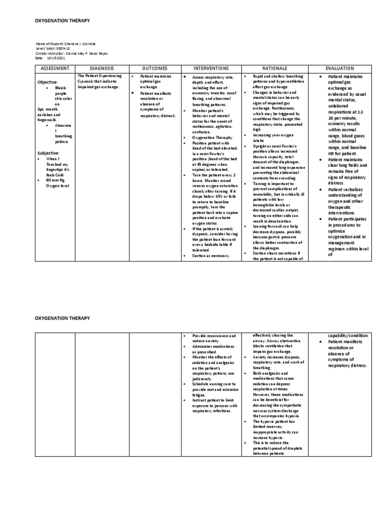 NCP Template Oxygenation Theraphy | PDF | Breathing | Respiratory System